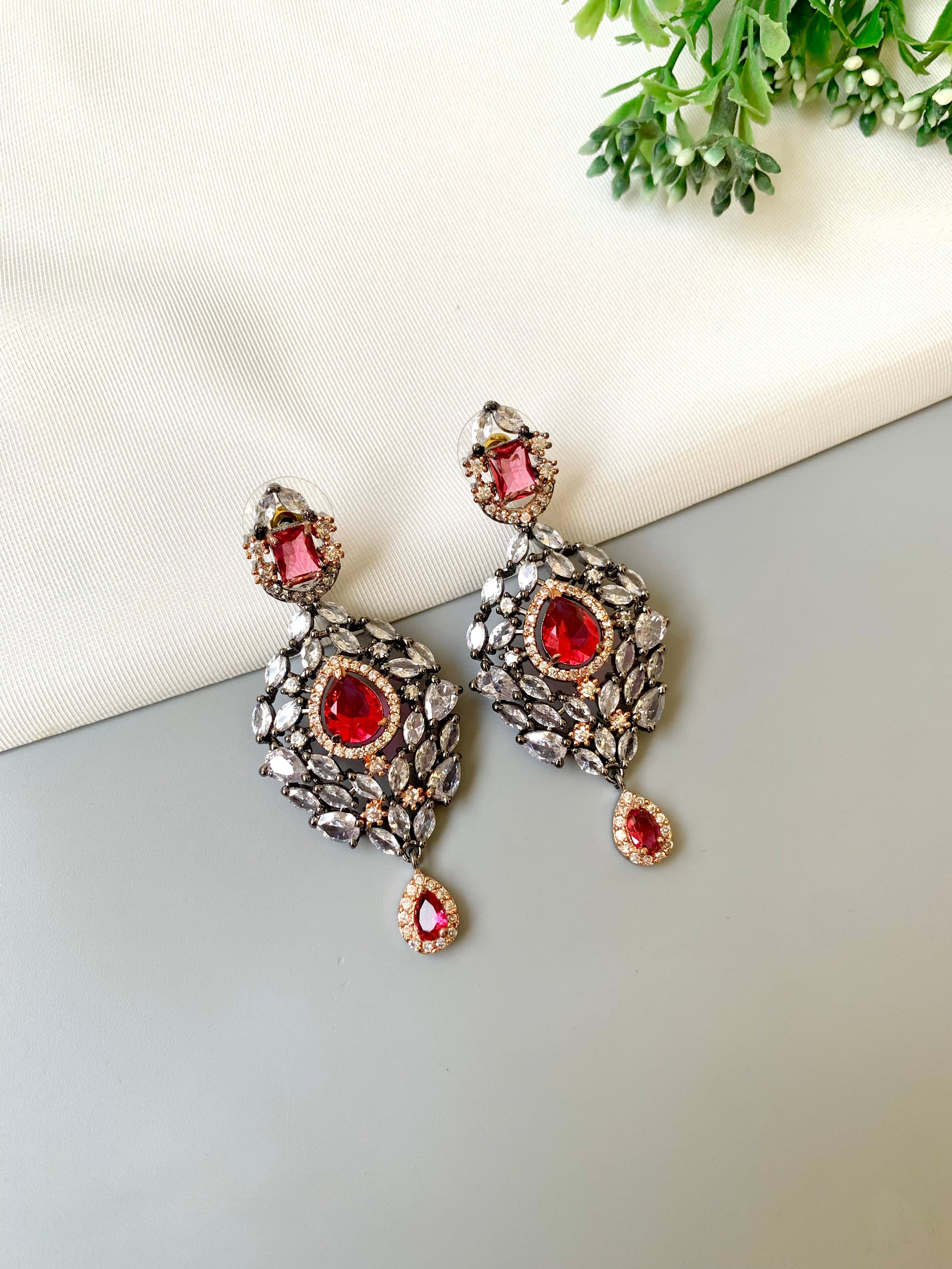 Noir Luxe Ruby Earrings – Handcrafted Oxidized Rose Gold Statement ...